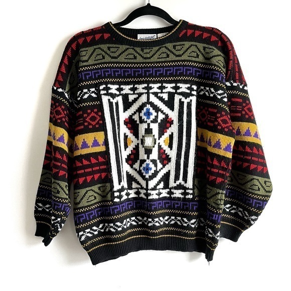 Vintage | Sweaters | Vintage Midnight Blues Colorful Aztec Design ...